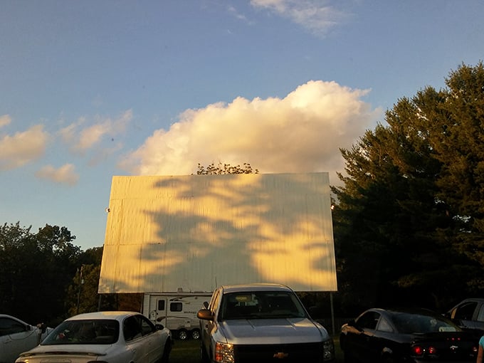 Nature's own pre-show: sunset clouds projected onto the blank screen. Even before the film starts, you've already witnessed something spectacular.