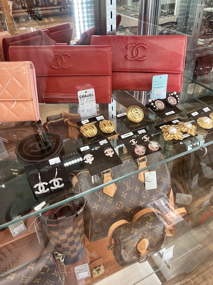 Chanel bags and designer accessories that make you wonder who donated them and what fascinating life they lived before arriving here.