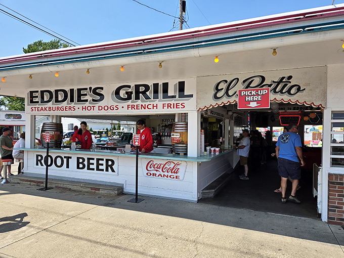 Eddie's Grill serves nostalgia between two buns. Where root beer comes in frosted mugs and calories don't count if you're on vacation.