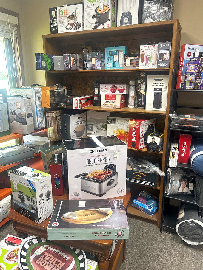 The kitchen gadget section: where still-boxed air fryers and coffee makers wait for their second chance at culinary greatness.