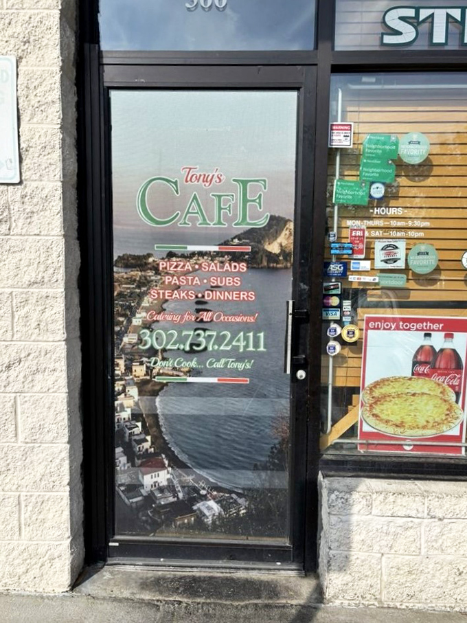 The door to Tony's promises "Catering for All Occasions," but the real occasion is finding authentic Italian food in Delaware's backyard.