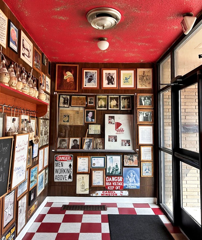 The entrance hallway&mdash;a gallery of memories and mementos that tells you this place has stories to share before you even sit down.