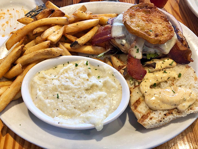 The sandwich that solves the eternal debate: chicken or fish? Why not both? Grilled chicken meets fried green tomato in handheld harmony.
