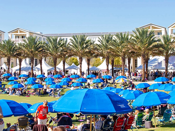 Those blue umbrellas multiply like mushrooms when the entertainment's this good and the weather cooperates perfectly.