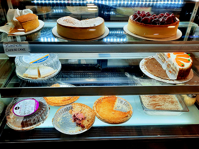 The dessert case &ndash; where willpower goes to die. That cherry-topped cheesecake has been making eyes at me since I walked in.