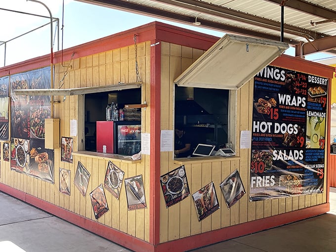 This humble food stand promises more satisfaction than many fancy restaurants, where hot dogs and wraps become gourmet in the context of treasure hunting.