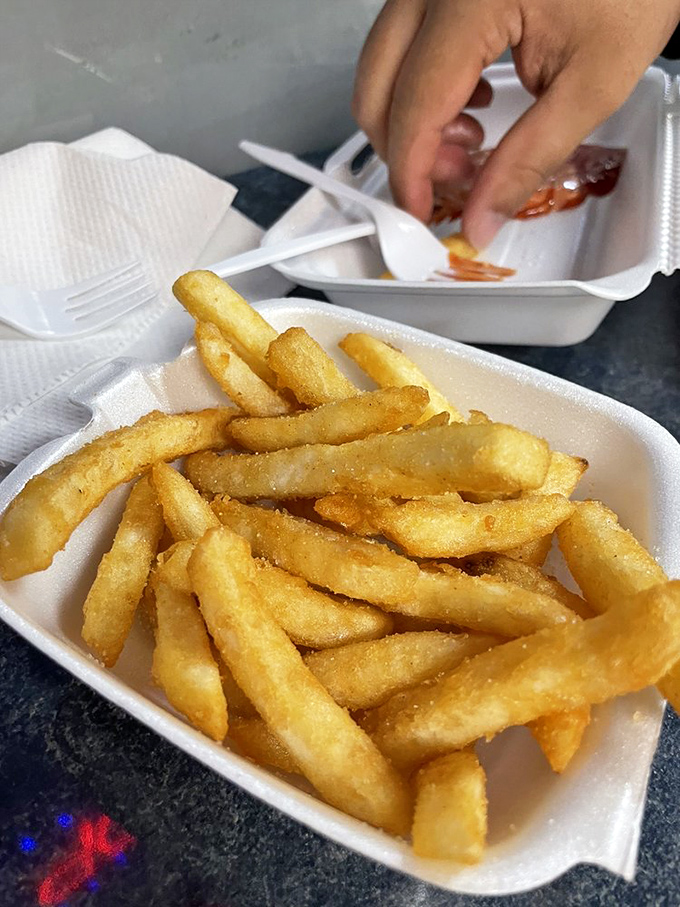 These aren't just french fries; they're golden wands of potato perfection waiting to disappear in the magic trick called lunch.