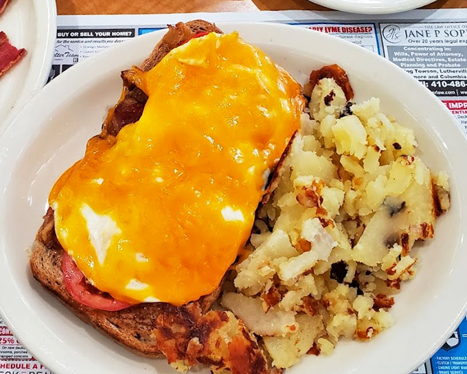 A breakfast sandwich that doesn't just satisfy hunger &ndash; it abolishes it, with melted cheese cascading over the edges like a yellow waterfall. 