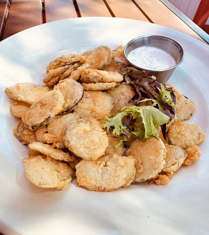 Fried pickles that achieve the perfect balance between tangy and crispy. That dipping sauce isn't optional—it's essential to the experience.