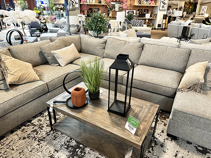 This sectional sofa display makes you suddenly question everything about your living room at home. "Has my couch always been that uncomfortable?"