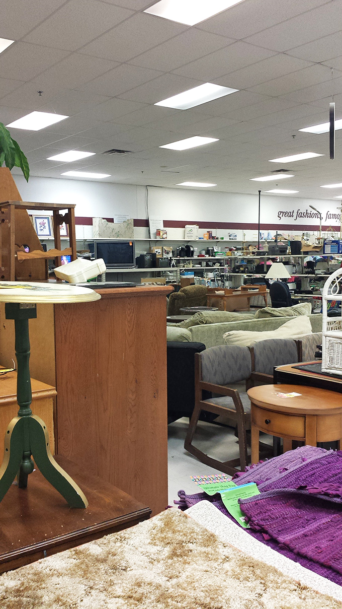 The furniture section: where solid wood dining sets and gently loved sofas wait for their second chance at domestic bliss.