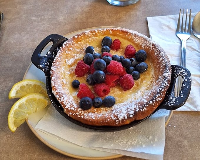 This Dutch Baby, like its namesake, has risen to the occasion with berries that pop against the powdered sugar canvas.