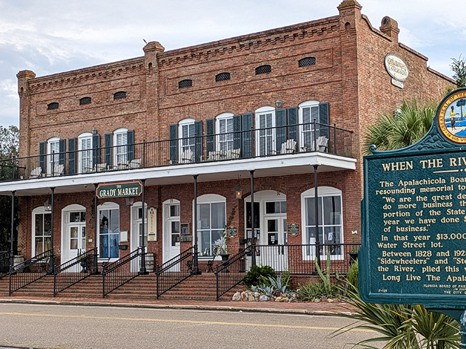 Grady Market's historic brick facade houses treasures within, proving that shopping in Apalachicola is also a journey through time.