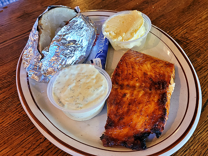 Proof that not everything needs to be fried&mdash;this salmon has that perfect char that whispers "healthy choice" while still delivering big flavor.