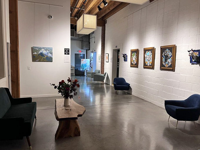 The gallery hallway connects food with art, offering a feast for the eyes between courses or perhaps during that perfect digestive stroll.