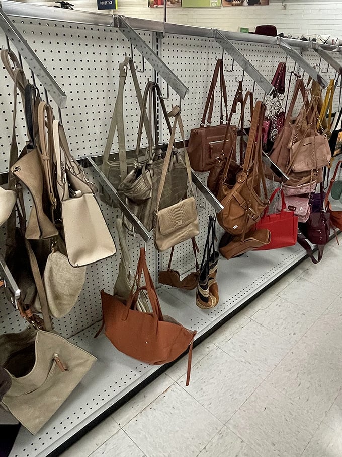 Handbag heaven for the fashion-forward bargain hunter&mdash;designer lookalikes and genuine finds hanging in patient anticipation.