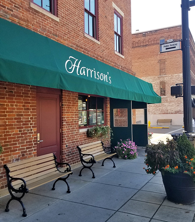 Harrison's welcoming green awning and sidewalk benches invite you to sit a spell before enjoying comfort food that tastes like someone's grandmother made it.