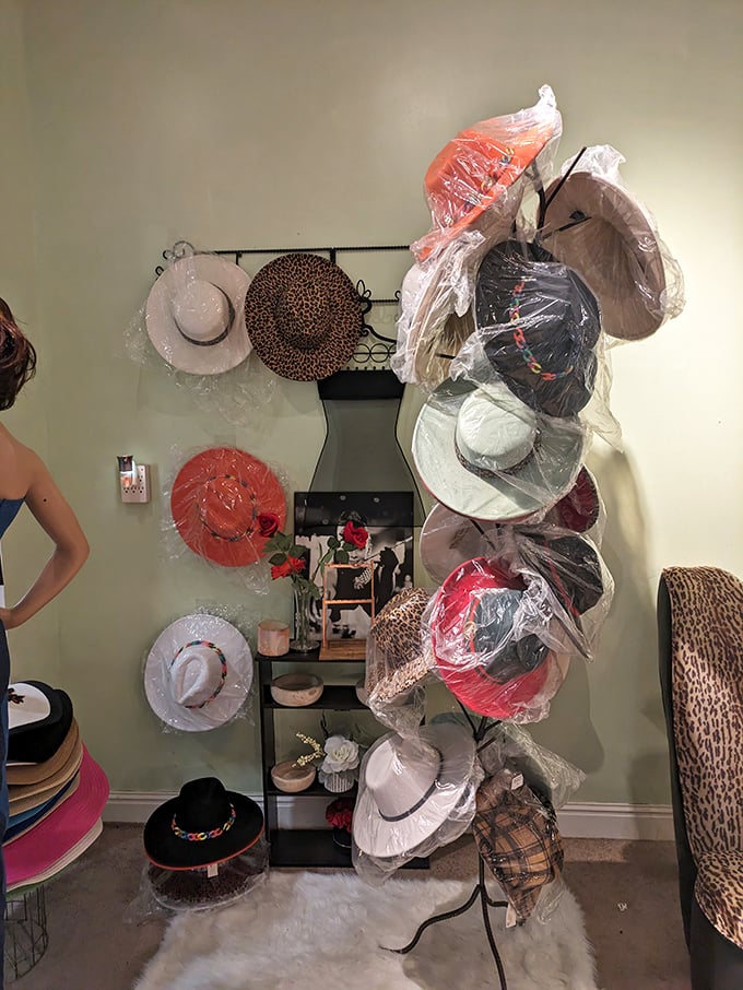 Hat-itude adjustment! This whimsical display offers instant personality upgrades, from sophisticated sun protection to cowboy cool.