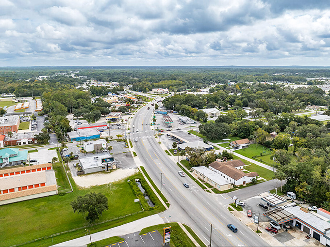 From above, Crystal River reveals itself as a perfect balance of development and nature—like someone actually read the instruction manual on how to build a town.