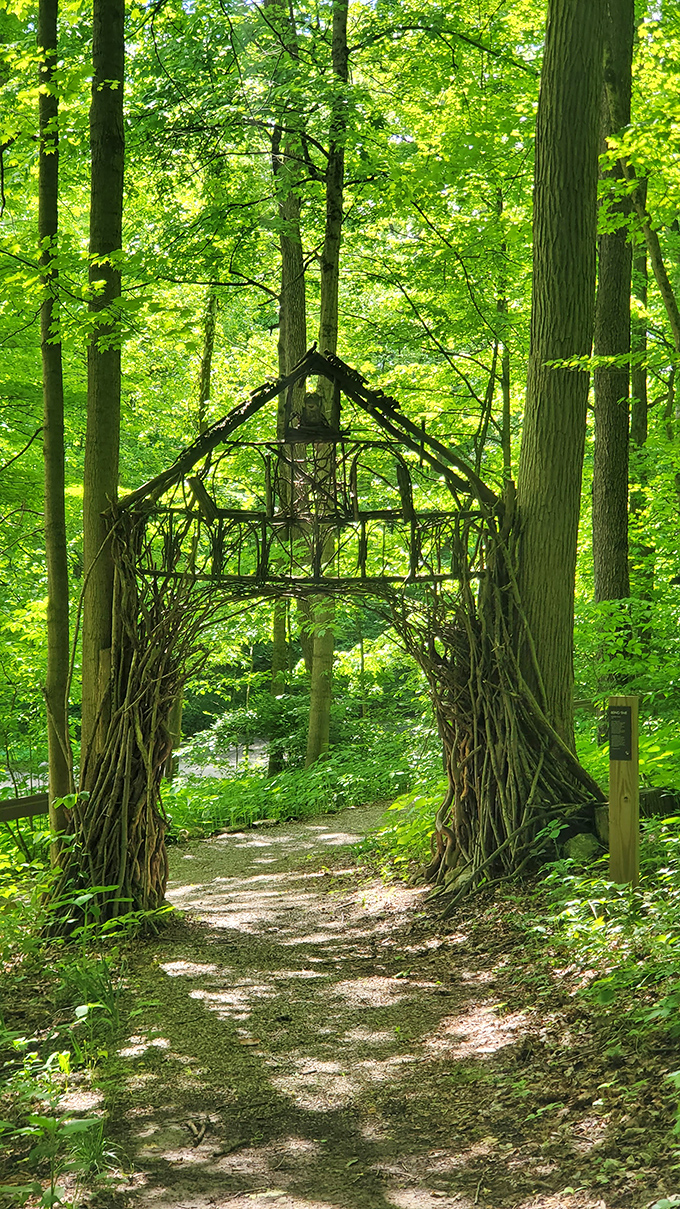 Mother Nature and human creativity collaborated on this whimsical forest archway, creating a magical entrance worthy of a woodland fairy tale.