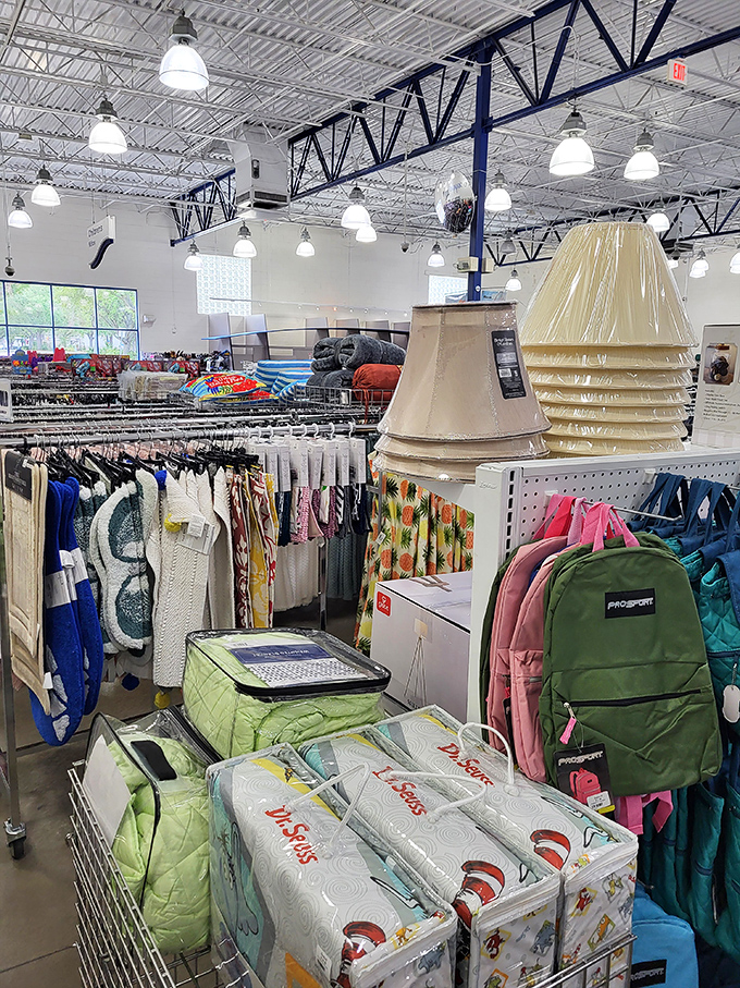 Lampshades stacked like wedding cakes tower over backpacks and bedding&mdash;the ultimate one-stop shop for dorm room essentials.