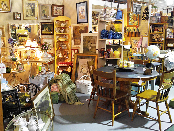 A booth that looks like your coolest aunt's living room. The warm glow of vintage lamps transforms ordinary objects into conversation pieces.