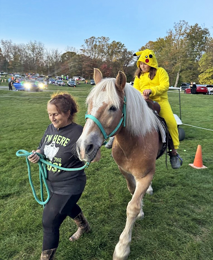 Giddy-up and go! Special events like Halloween bring extra magic to movie nights, with pony rides adding to the family-friendly atmosphere.