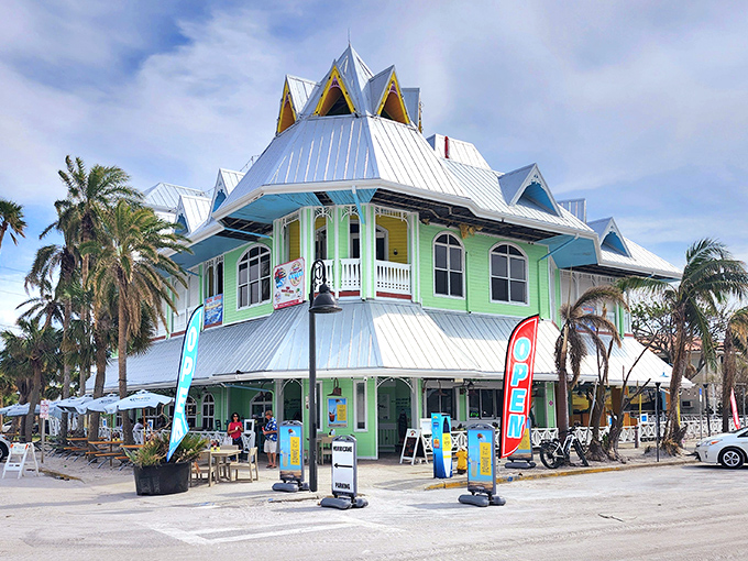The Hurricane Restaurant's mint-green facade and distinctive architecture have welcomed hungry beachgoers for generations.