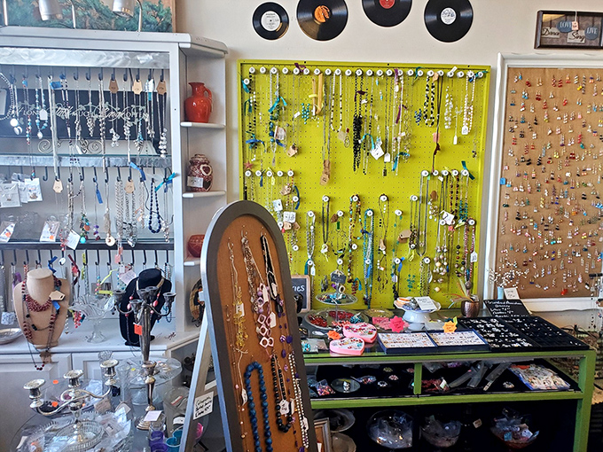 A jewelry display that sparkles with personality rather than price. These necklaces have adorned first dates, anniversaries, and "just because" moments.