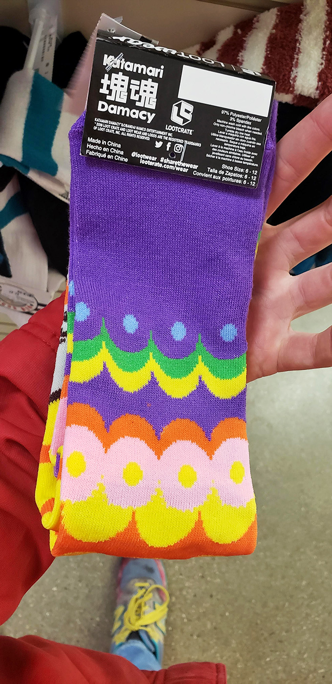 Colorful socks that scream "life's too short for boring feet!" A perfect example of the unexpected treasures hiding in every aisle.