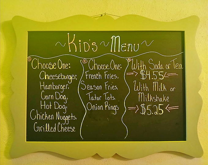 A kids' menu that remembers when choices were simple and every meal came with a side of fun.