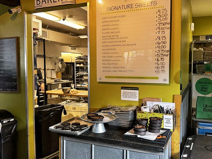 A glimpse into the bakery's inner sanctum, where dessert dreams are born and calories don't count because they're made with love.