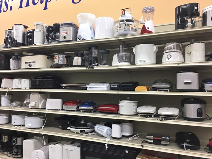 Kitchen appliance alley &ndash; where forgotten wedding gifts and abandoned health kicks find new homes with optimistic cooks.