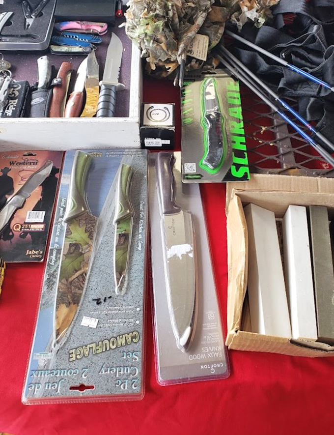 The cutting edge of flea market finds. This collection of knives might serve your kitchen needs or simply satisfy that inexplicable urge to collect sharp objects.
