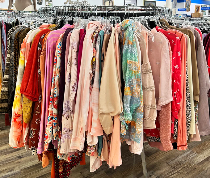 A kaleidoscope of women's tops waiting for their next chapter. Fashion trends come full circle faster than you can say "I had that in the '90s."