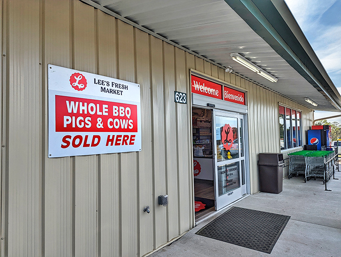 "Whole BBQ pigs & cows sold here" isn't just a sign—it's a promise. Lee's Fresh Market delivers authentic North Carolina flavors without a hint of big-city fussiness.