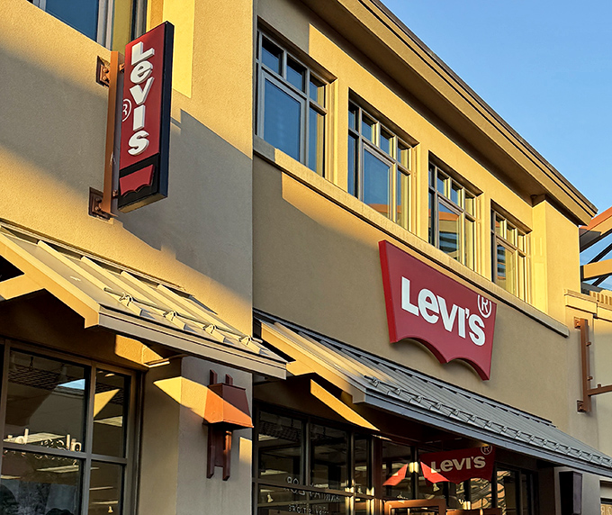 Levi's classic red tab logo towers overhead, reminding everyone that great denim transcends trends and ridiculous price tags.