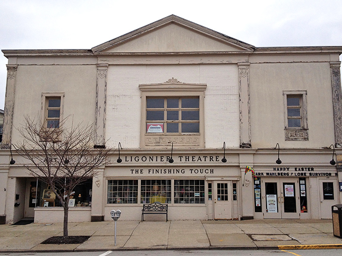 The Ligonier Theatre marquee promises entertainment that's refreshingly community-focused rather than algorithm-approved.