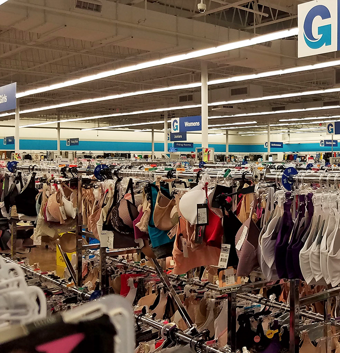 Undergarments galore! The intimates section at Gabe's proves that even your unseen layers deserve quality at unbeatable prices.