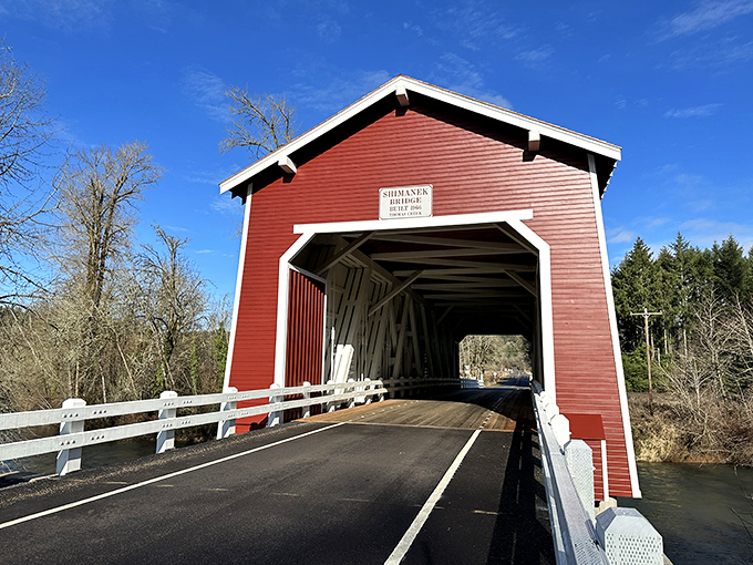 The approach to Shimanek Bridge feels like entering a time portal. That white railing guides you straight into 1966 without requiring a flux capacitor.