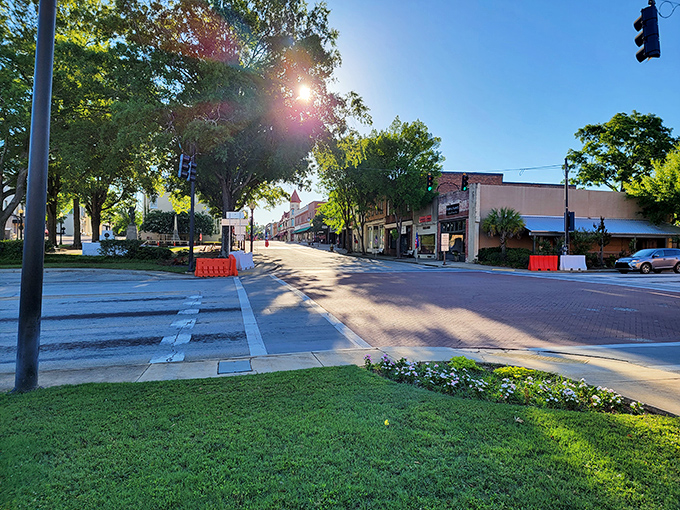 Main Street at golden hour looks like a movie set, except the extras are genuinely happy locals.