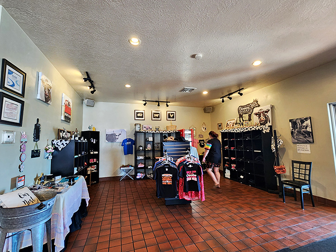 The merchandise corner: where you can buy a t-shirt to replace the one you just stained with BBQ sauce. Strategic marketing at its finest.