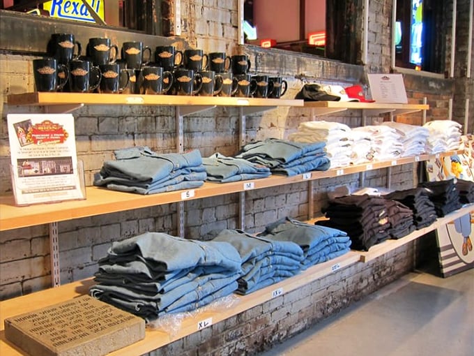 The gift shop's brick walls display merchandise as carefully as the museum displays its signs&mdash;history you can take home.