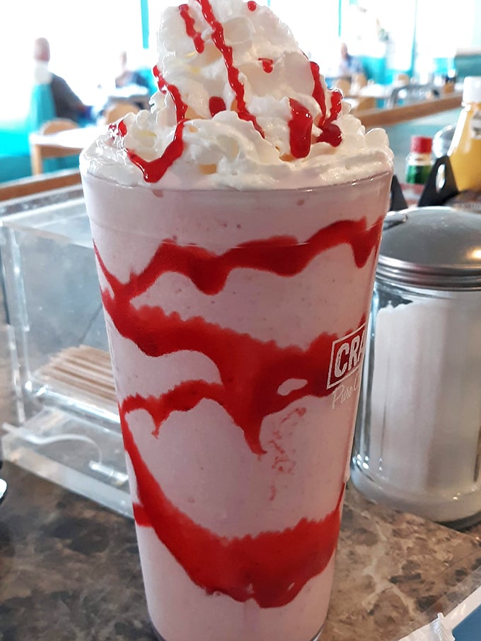 Milkshakes thick enough to require serious straw strength &ndash; served old-school style with the metal mixing cup on the side.