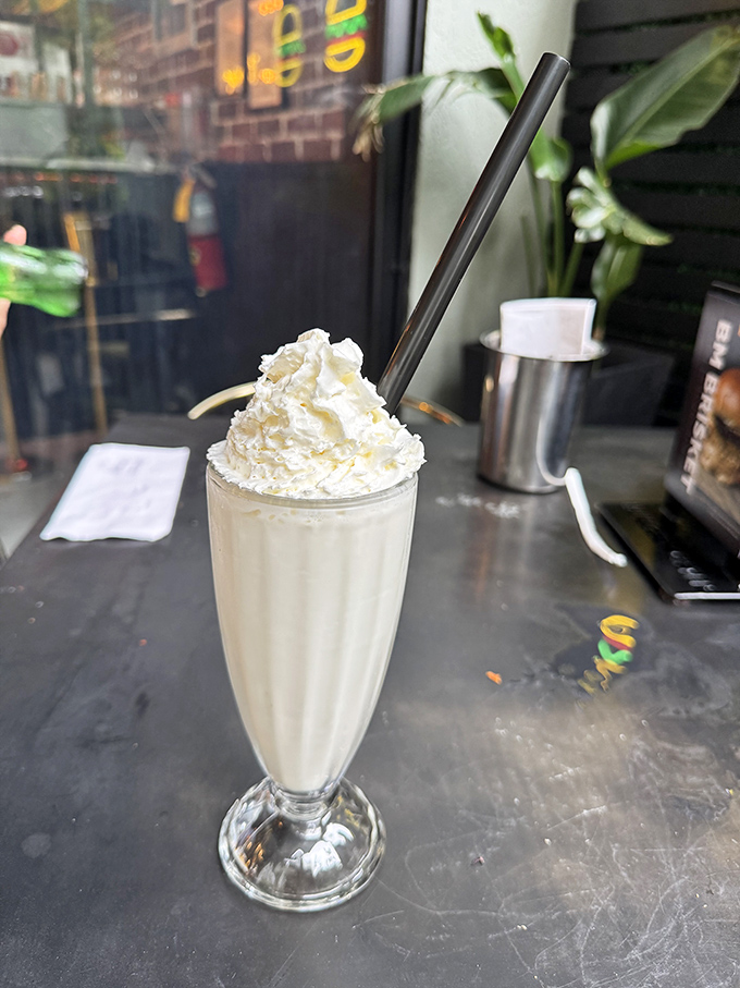 A vanilla milkshake so thick the straw stands at attention. This isn't a drink&mdash;it's dessert with aspirations.