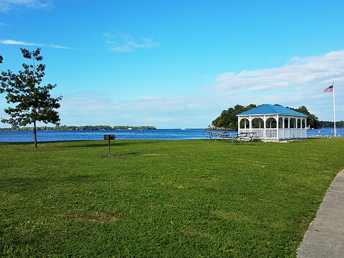 Gazebo goals achieved. Oak Point State Park's pristine grounds and picturesque shelter offer Lake Erie views that soothe the soul and refresh the spirit.