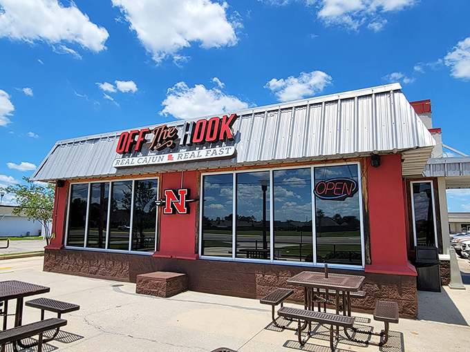 Off The Hook's bright red exterior promises "Real Cajun, Real Fast," and locals swear they deliver on both counts.