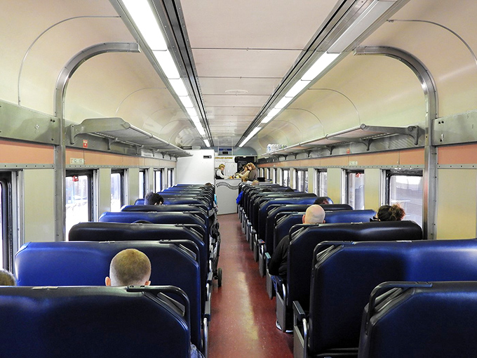 Modern train interiors with vintage charm&mdash;where you can actually stretch out without apologizing to your neighbor's kneecaps for existing.