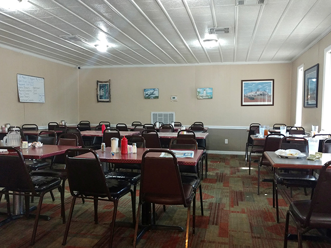 Another dining room view shows the unpretentious charm that makes everyone feel at home, whether in work boots or Sunday best.