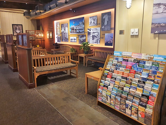 The entryway feels like stepping into Seattle's maritime history&mdash;wooden walls lined with memories and stories of the sea.